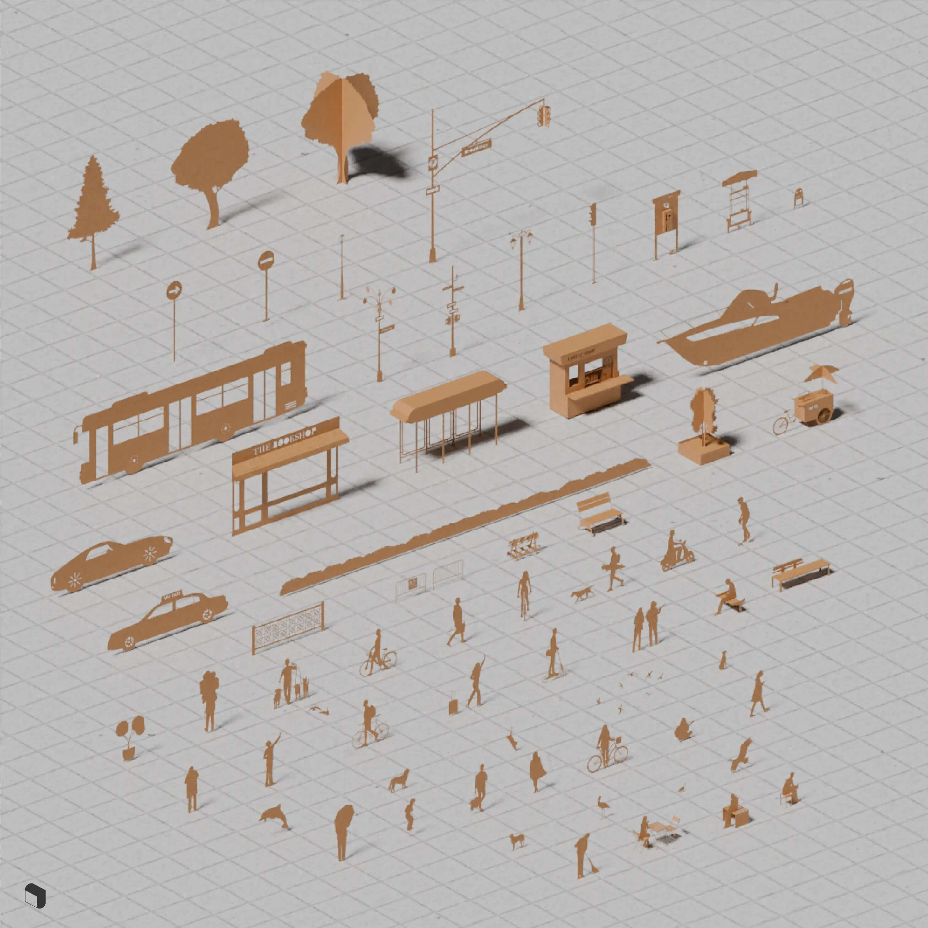 3D Model Cardboard Street Fillers | Toffu Co
