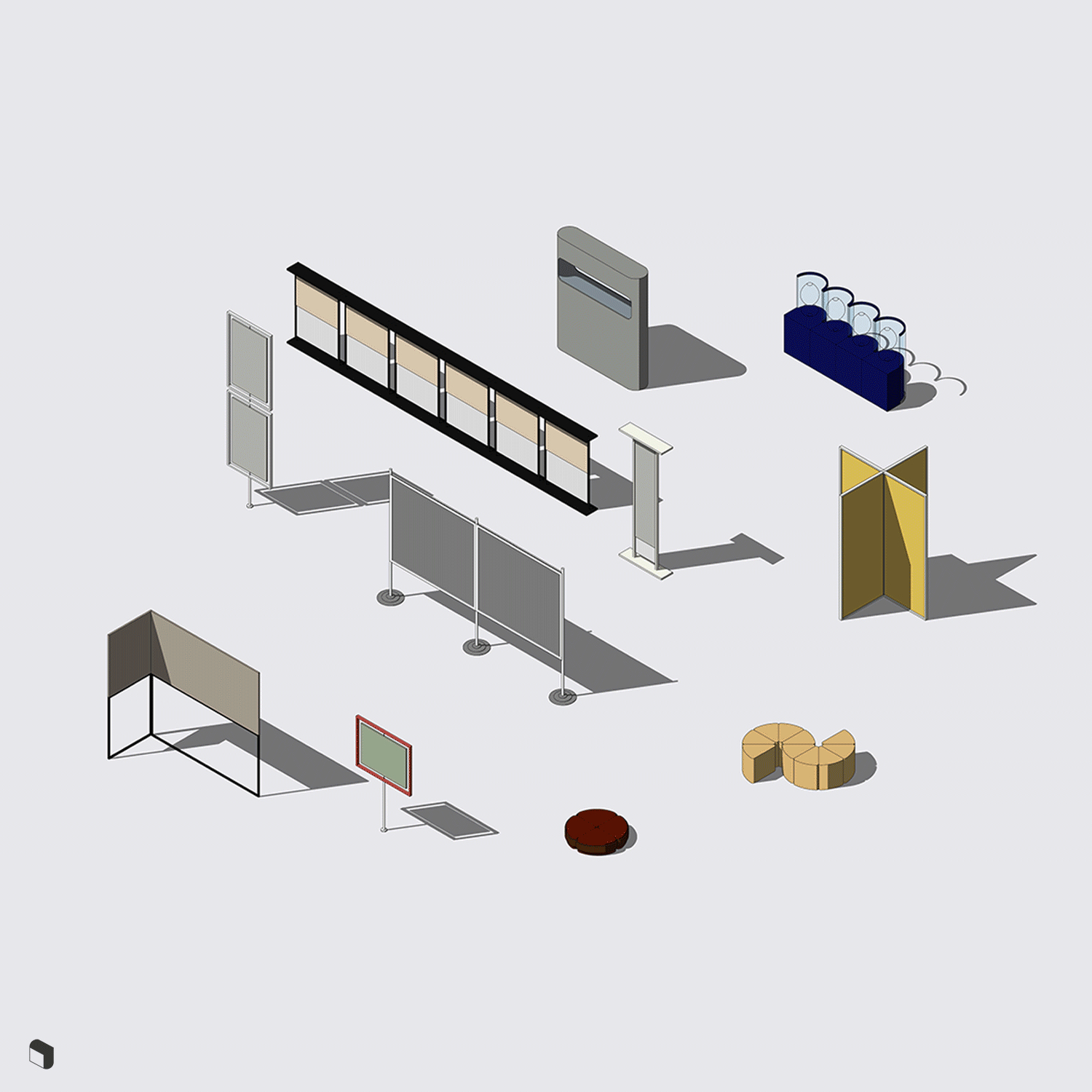 3d Model Revit Parametric Exhibition Furniture Toffu Co