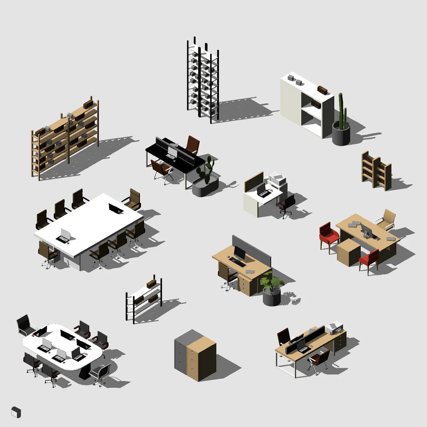 3D Model Revit Parametric Office Setups | Toffu Co