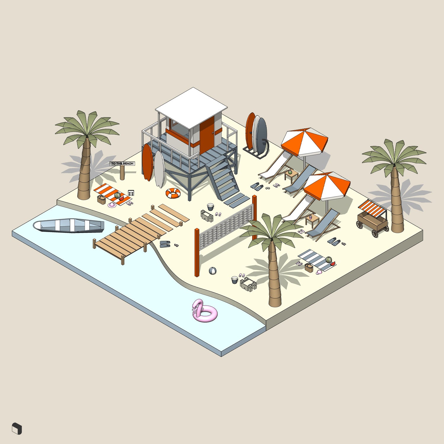 Beach Area Revit 3D Model | BIM Asset | Toffu Co