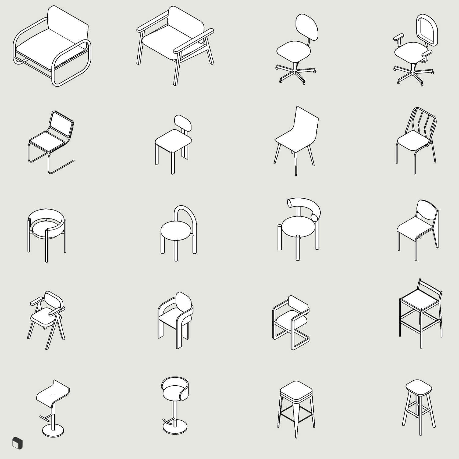 3D Model Revit Chair Set – Toffu Co
