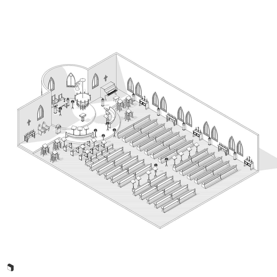 Church Interior Furnitures Revit 3D Model | BIM Asset | Toffu Co