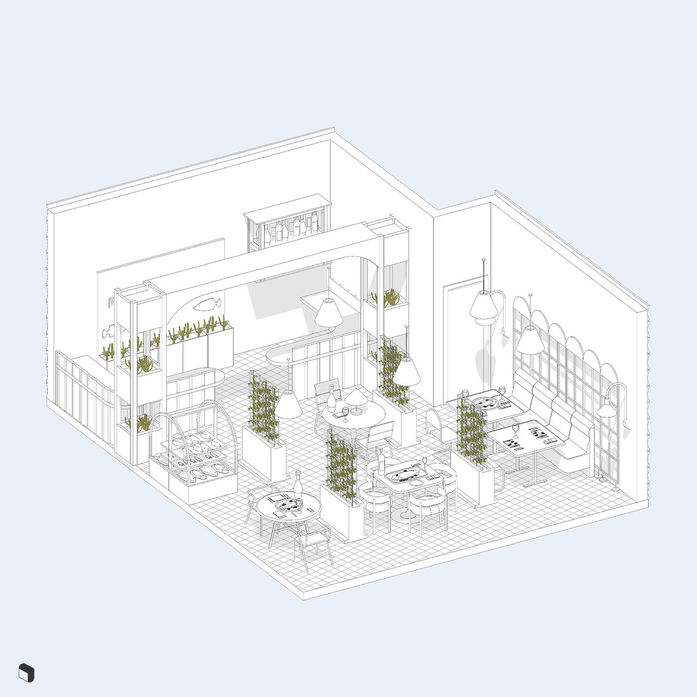 Fish Restaurant Revit 3D Model | BIM Asset | Toffu Co