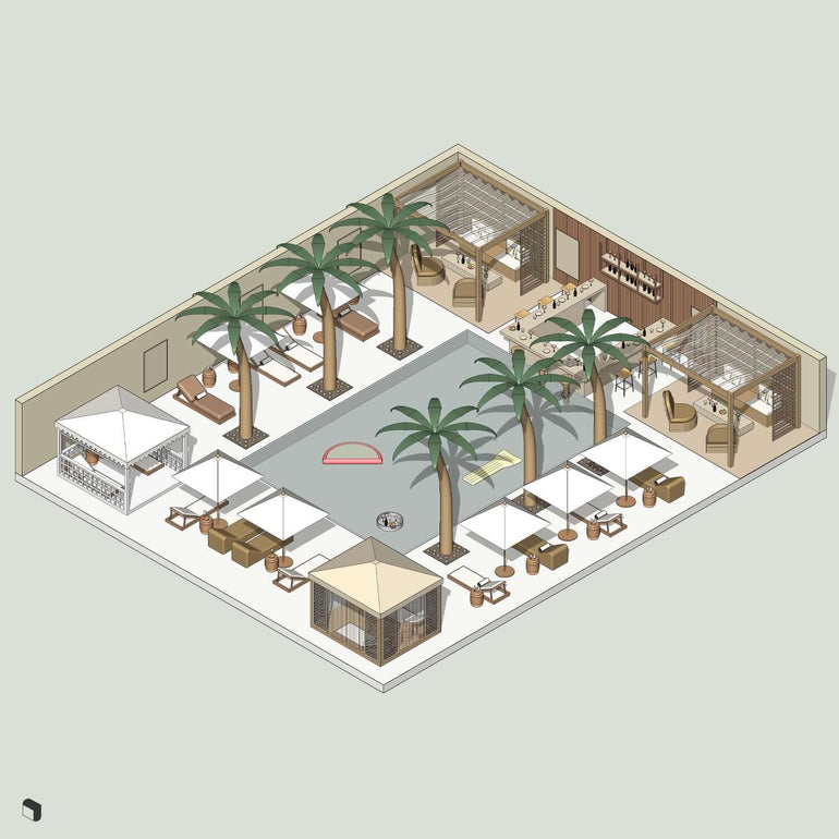Hotel Social Area Revit 3D Model | BIM Asset | Toffu Co