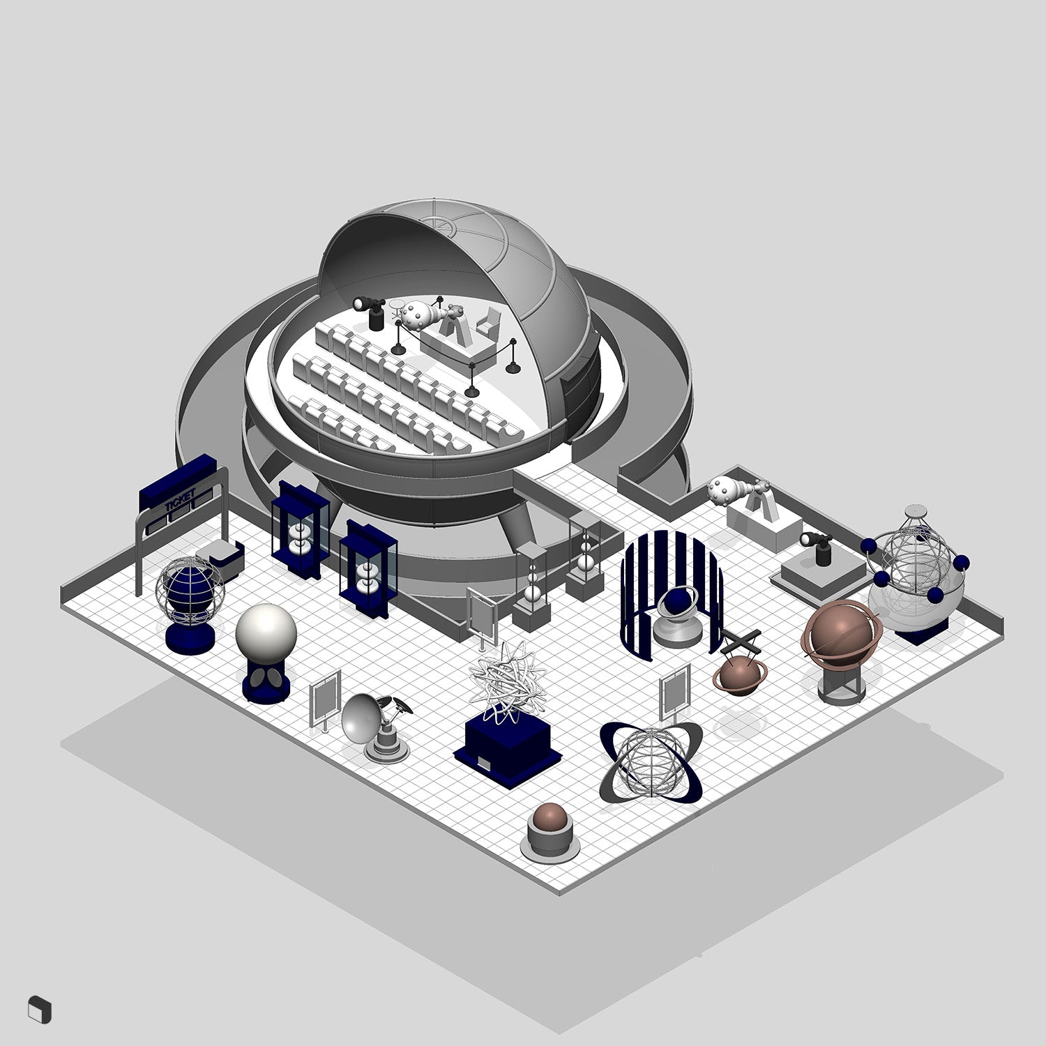 Planetarium & Exhibition Revit 3D Model | BIM Asset | Toffu Co
