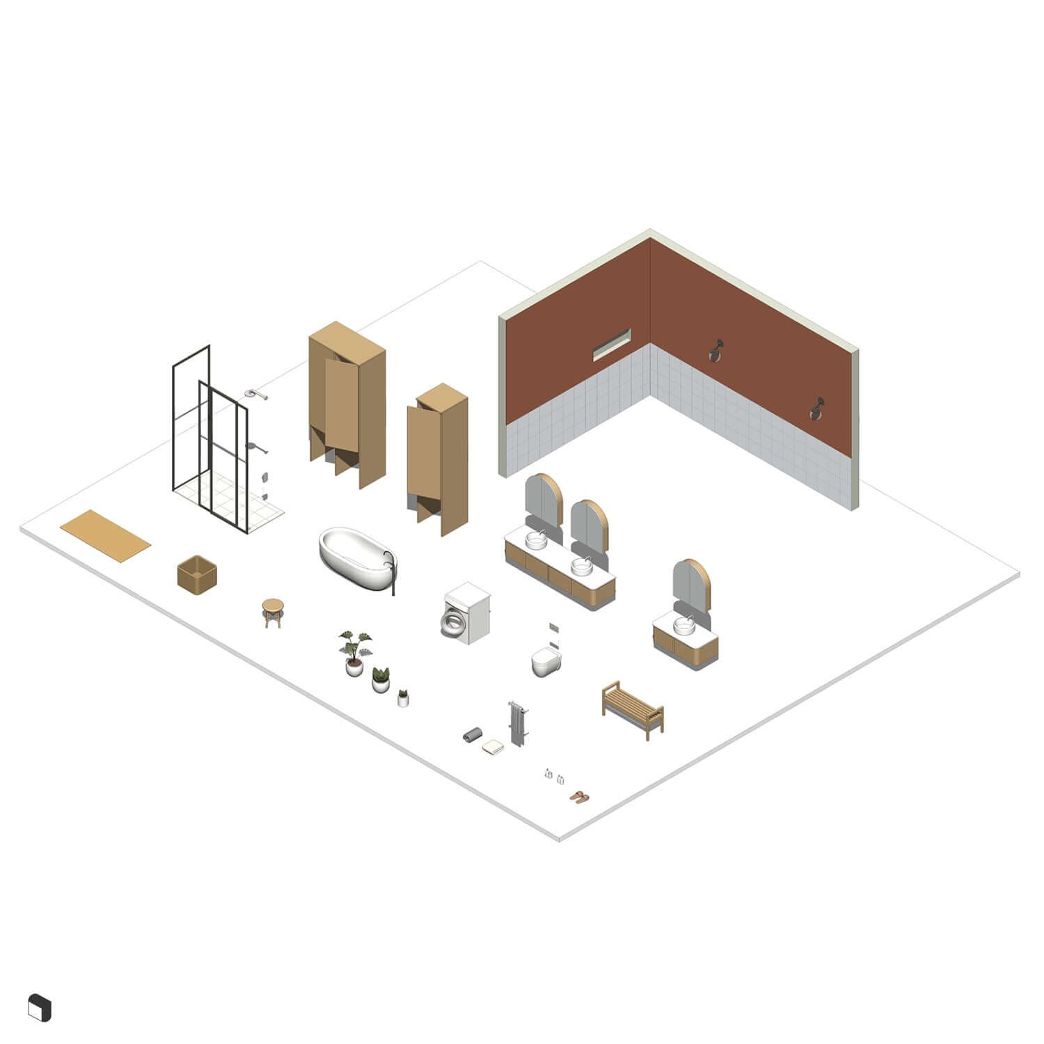 3d Model Revit Scandinavian Bedroom And Bathroom Toffu Co