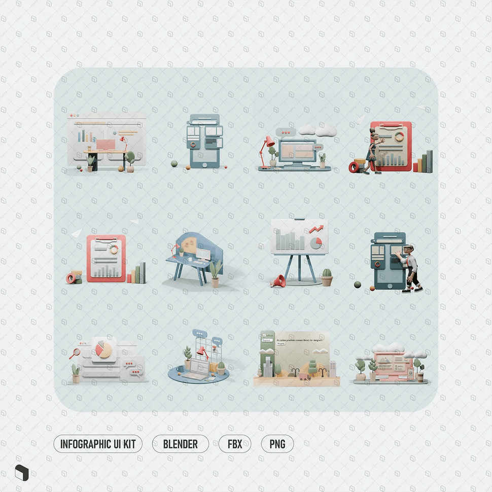 3D Model UI Kit Infographic Presentation - Toffu Co