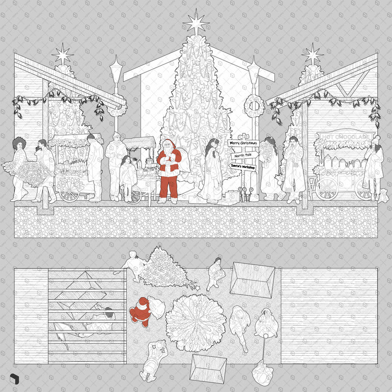 Flat Vector Detailed Christmas Market Section & Plan – Toffu Co