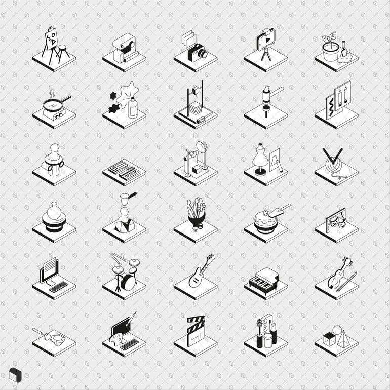 Axonometric Cad Workshop Icon Set – Toffu Co