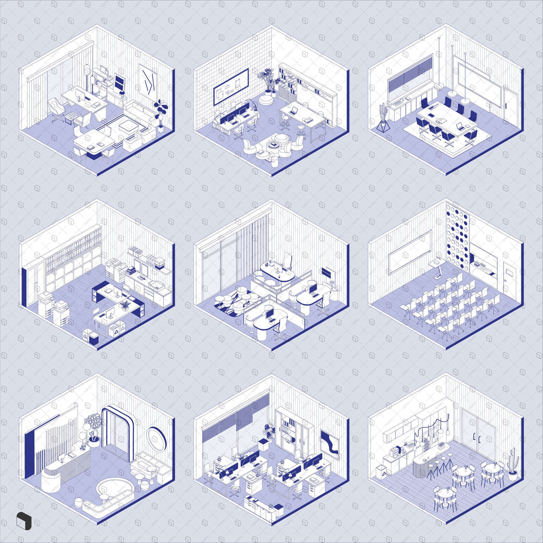Axonometric, Minimalistic CAD Scenes | Toffu Co