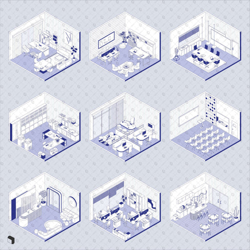 Axonometric, Minimalistic CAD Scenes | Toffu Co