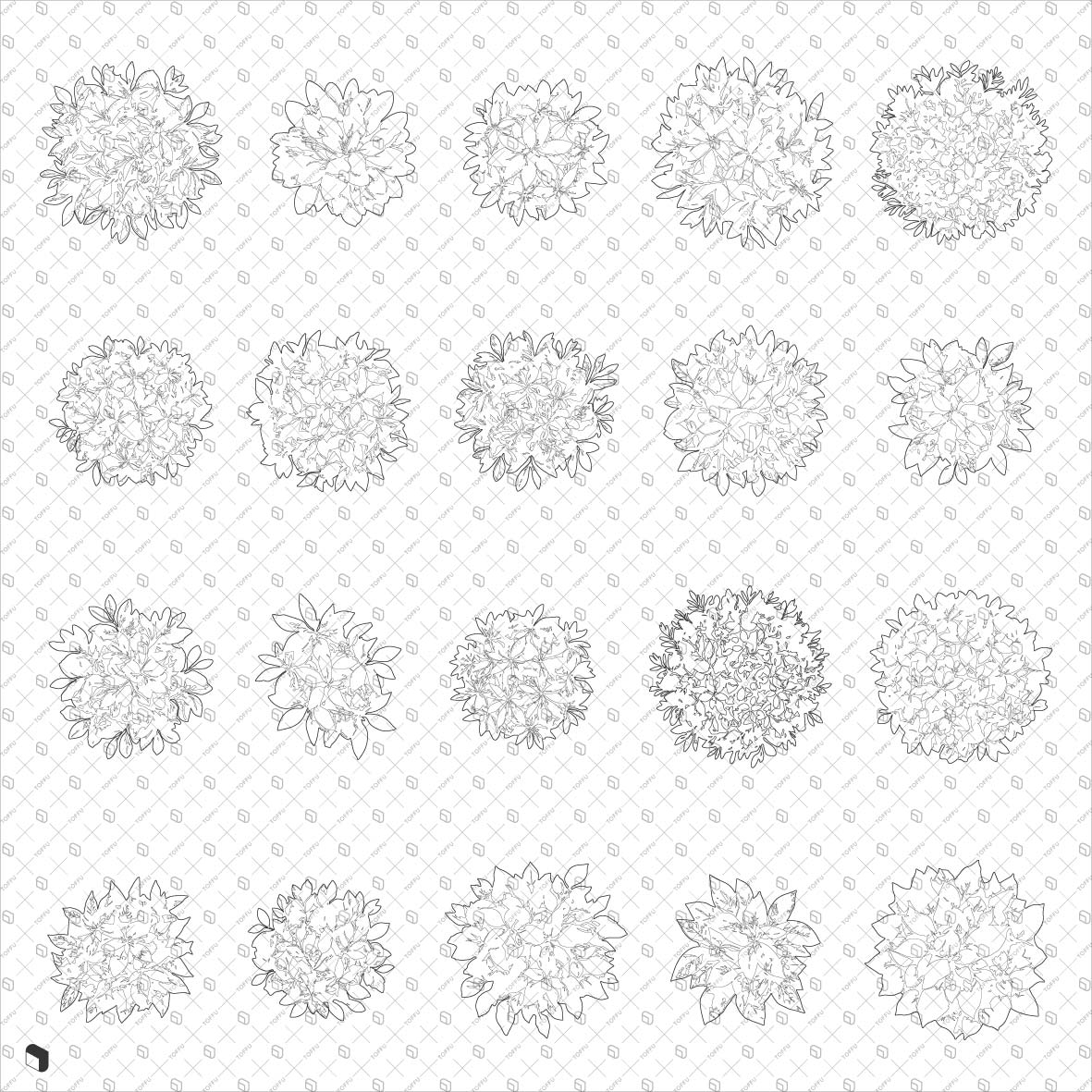 Cad & Cutout Detailed Vegetation Silhouettes Top View – Toffu Co
