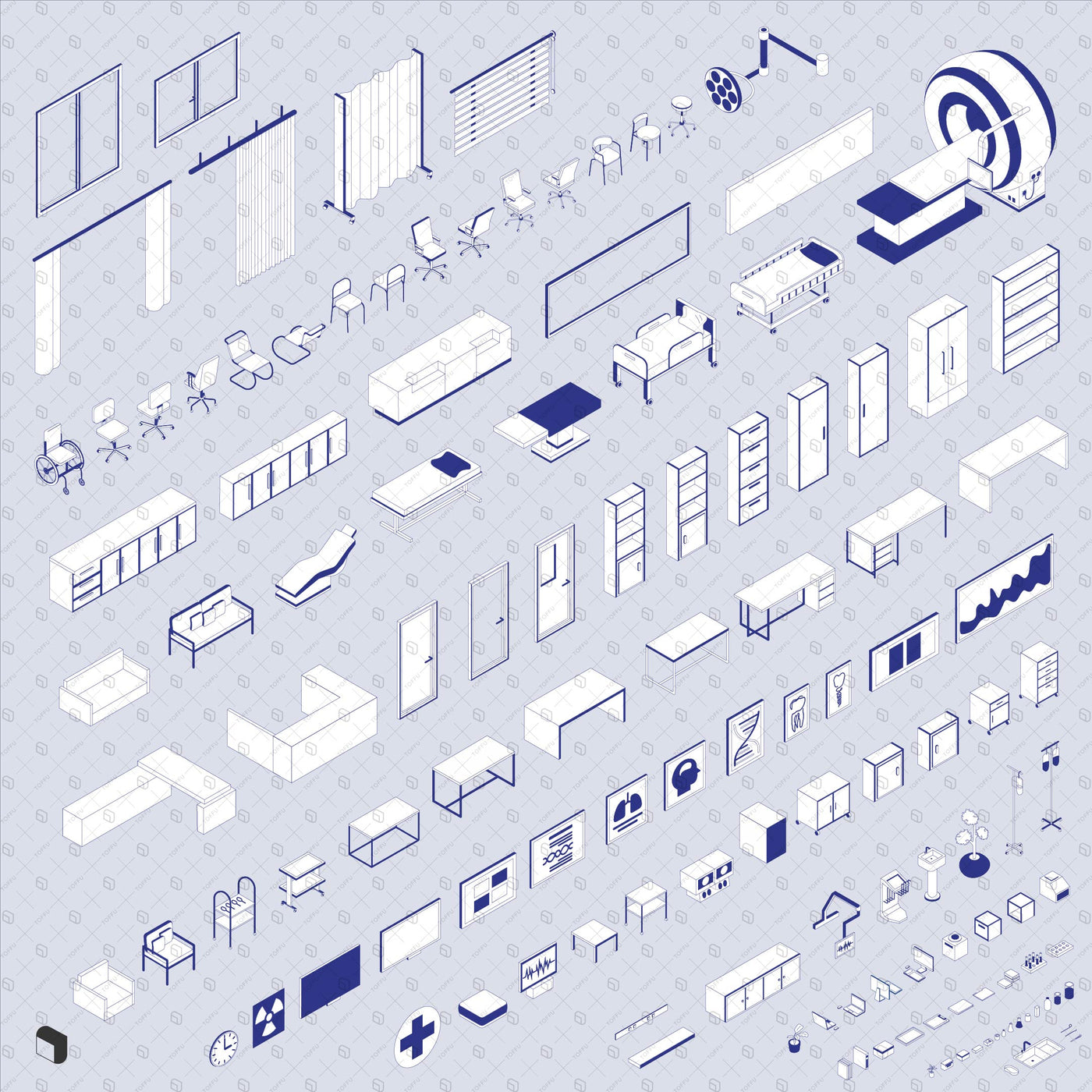 Axonometric Cad Hospital Setups – Toffu Co