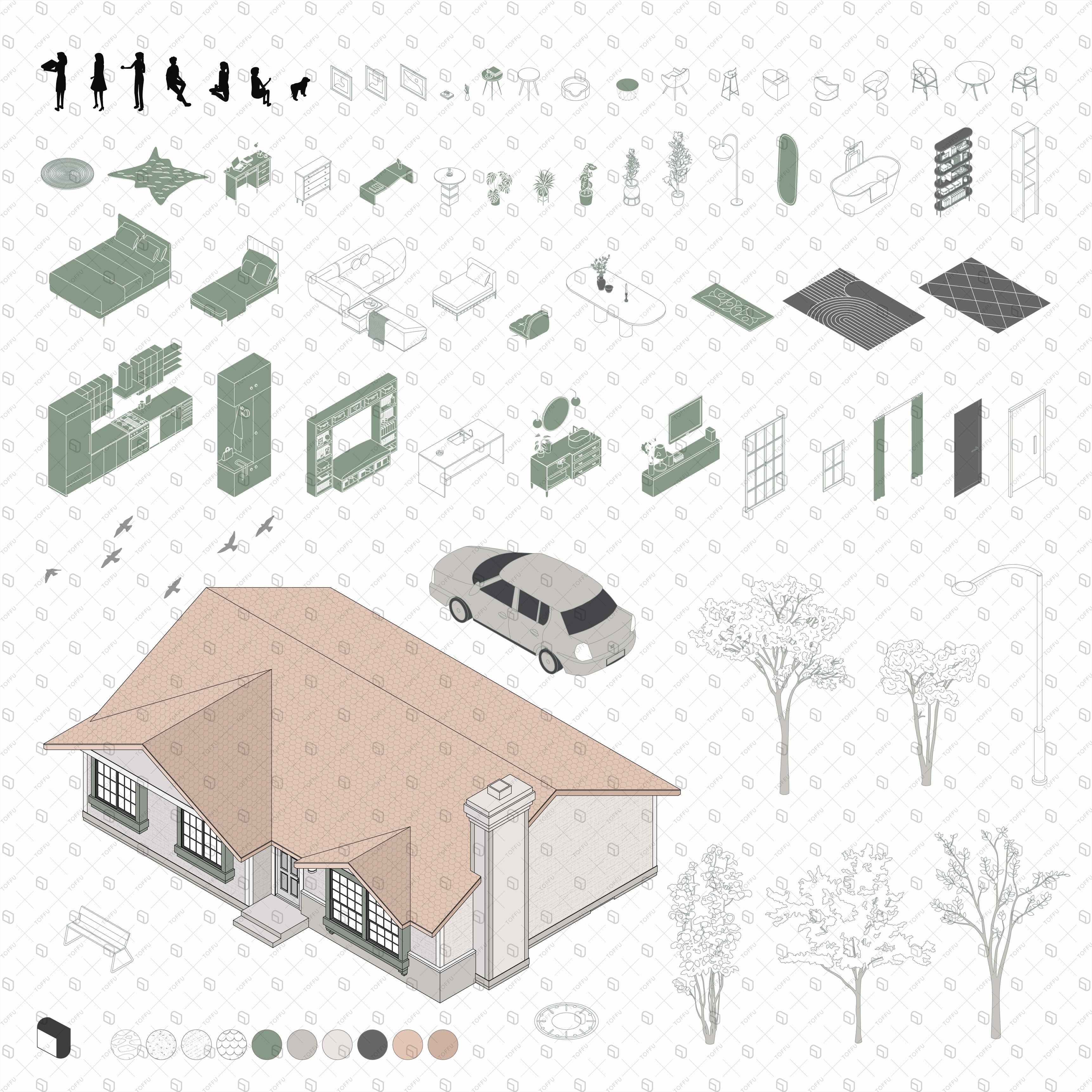 Axonometric Cad Ranch House – Toffu Co