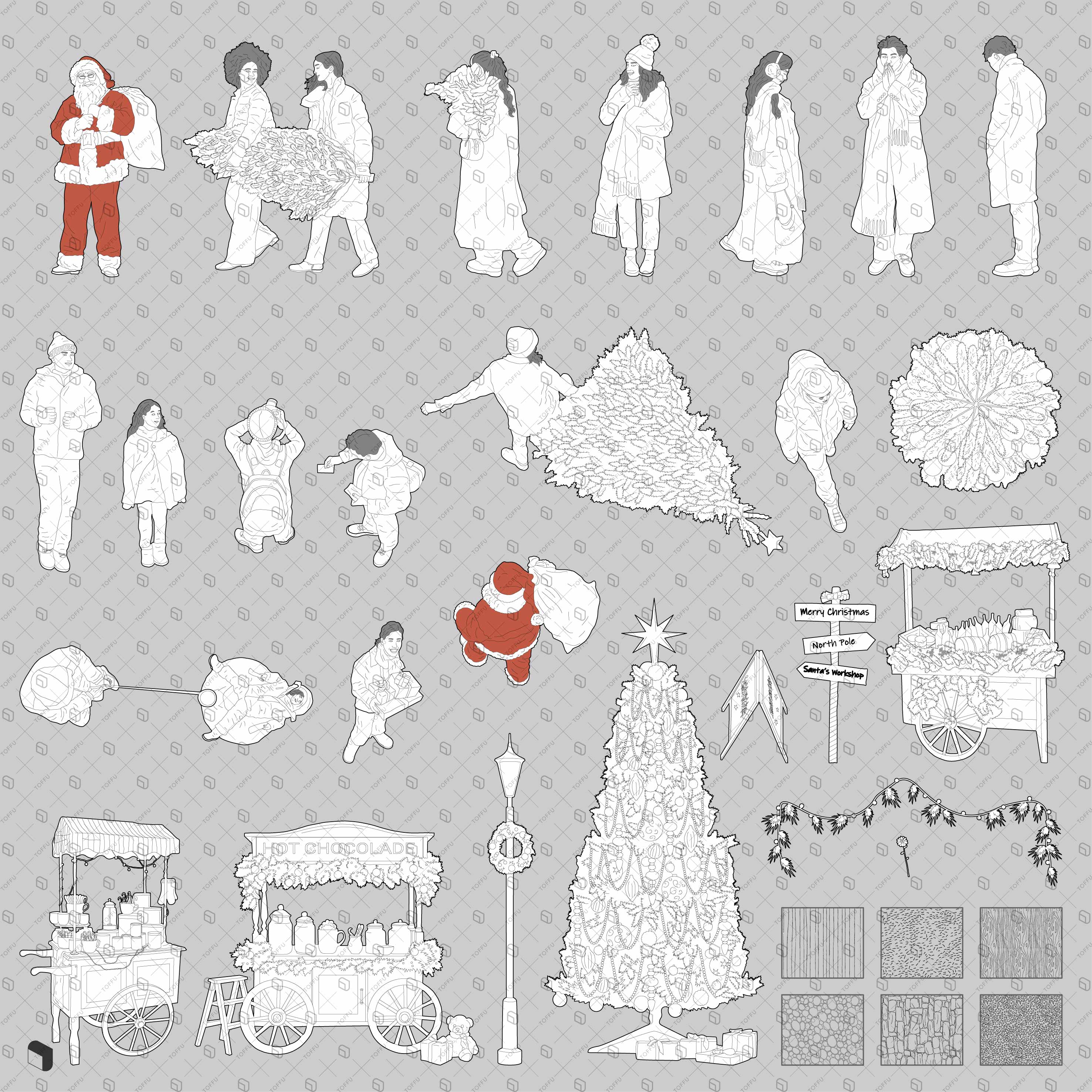 Flat Vector Detailed Christmas Market Section & Plan – Toffu Co