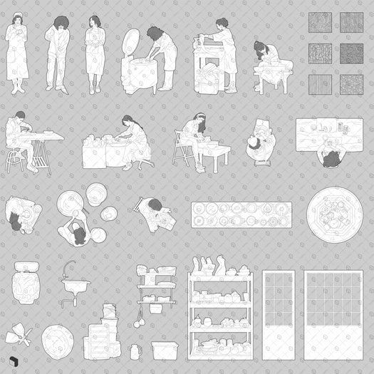 Flat Vector Detailed Pottery Workshop Section & Plan – Toffu Co