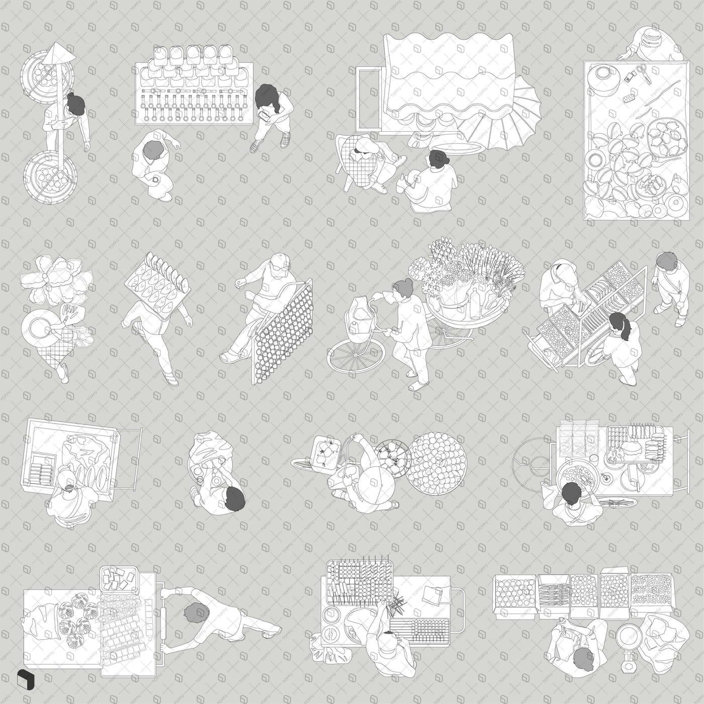 Flat Vector Street Vendors Top View | Toffu Co