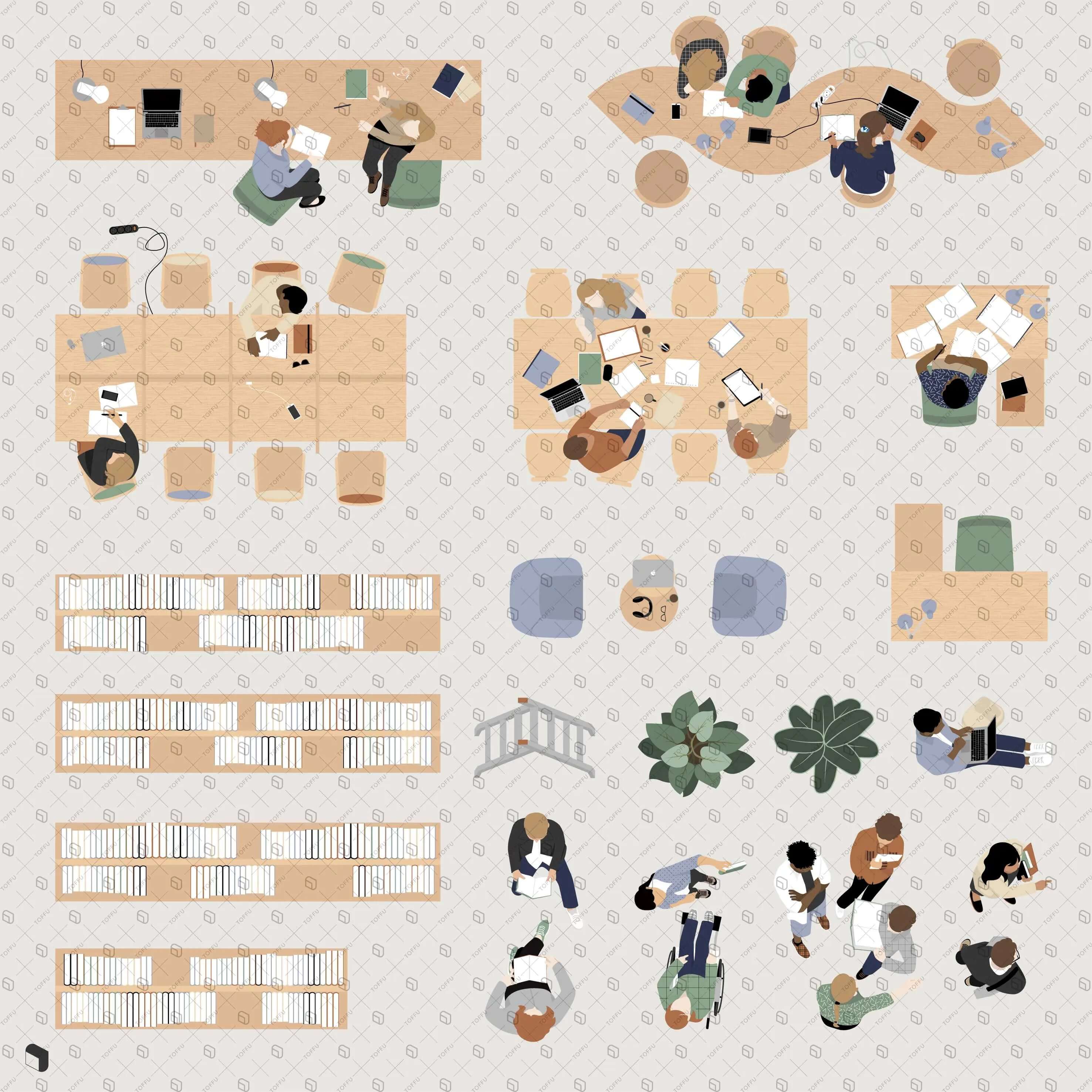 Flat Vector Library Top View 3 - Toffu Co