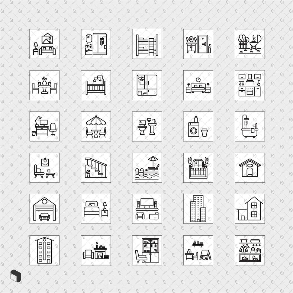 Axonometric Cad House Icon Set | Toffu Co