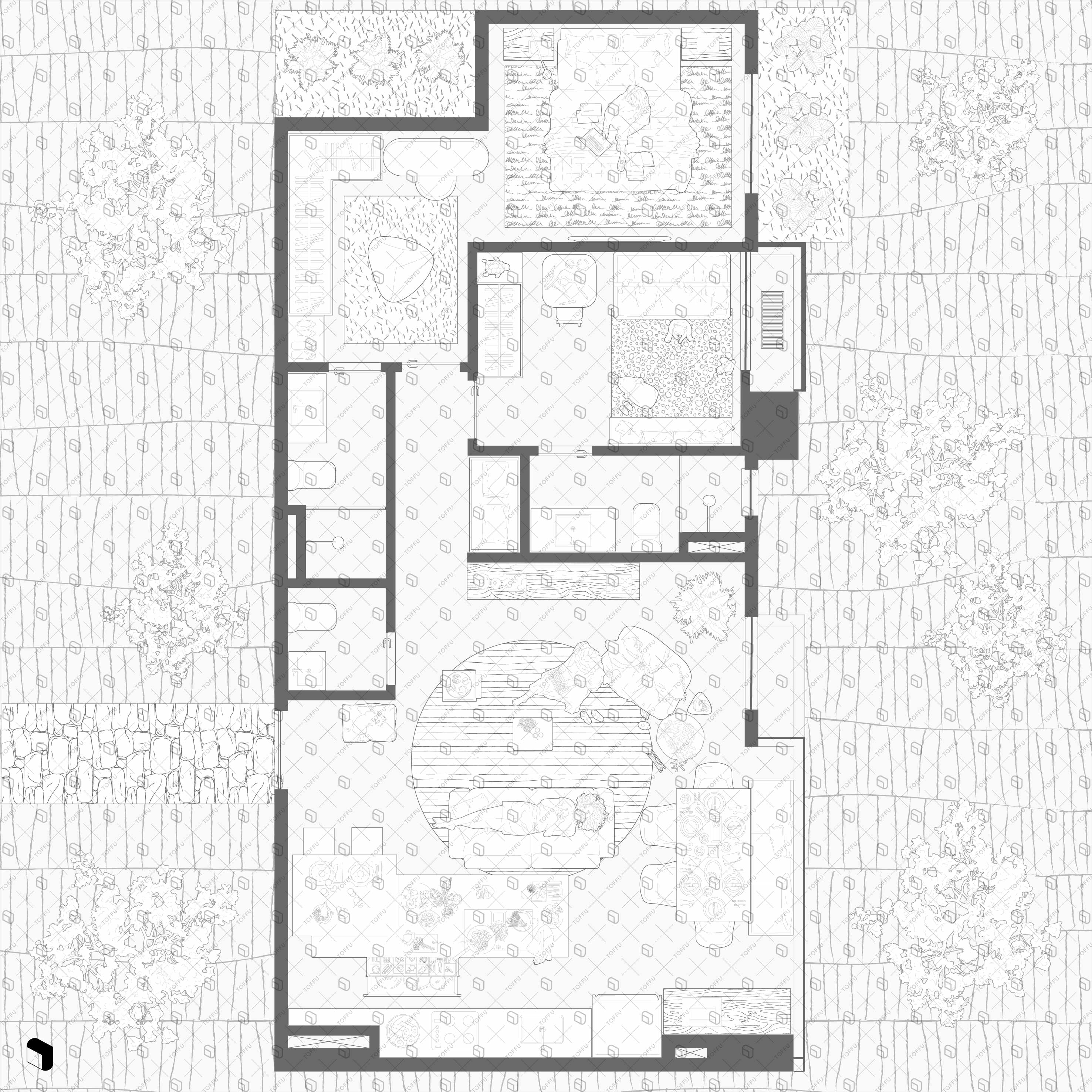 Flat Vector Detailed House Plan | Toffu Co
