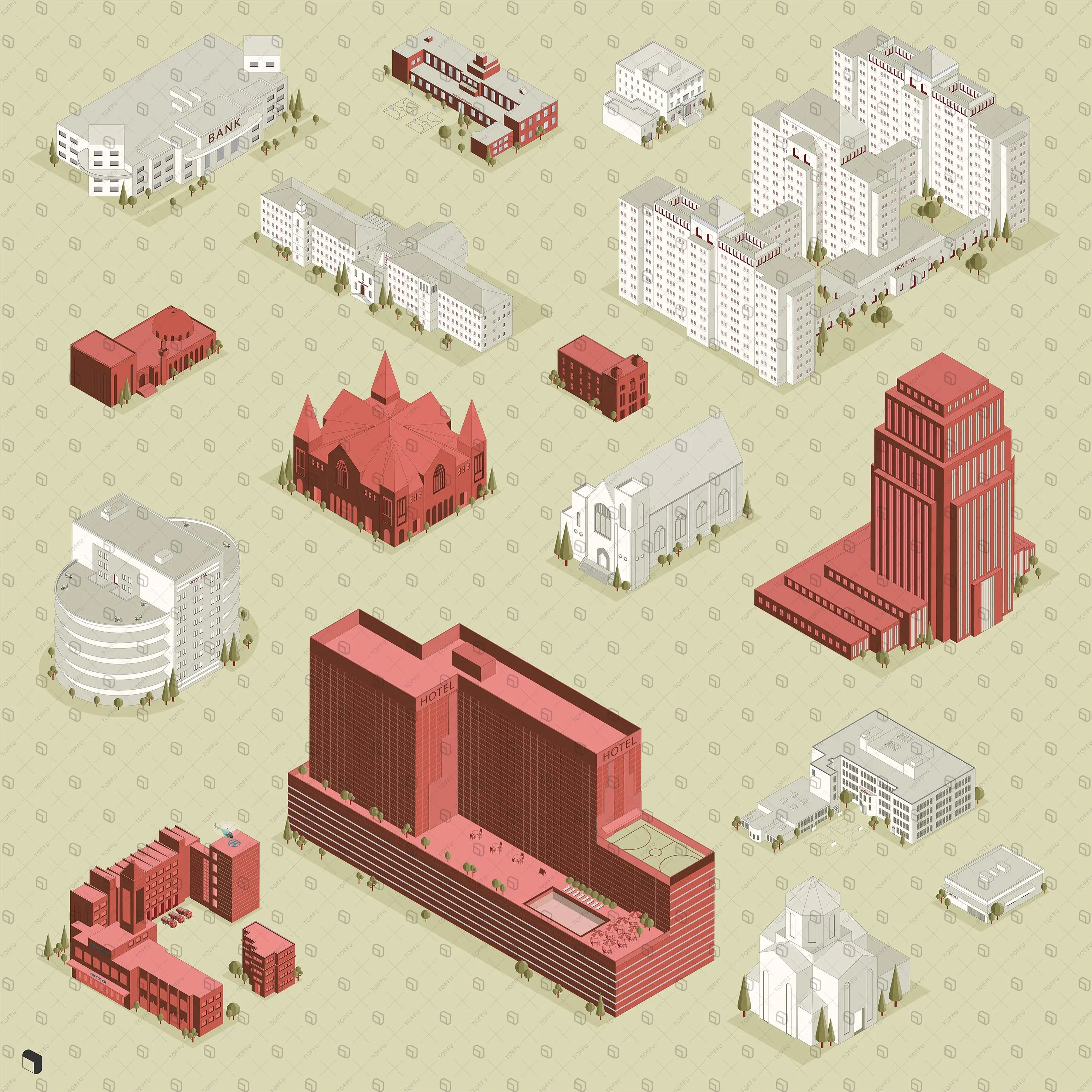 Axonometric Commercial & Public Buildings | Toffu Co