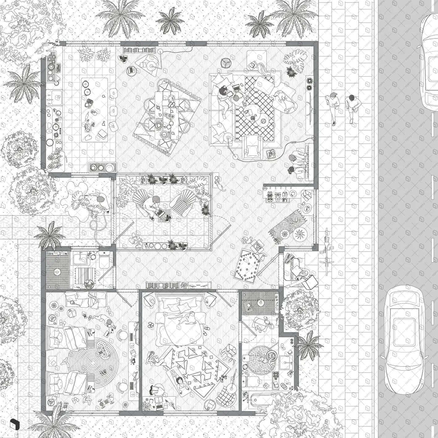 Flat Vector House Plan Top View – Toffu Co