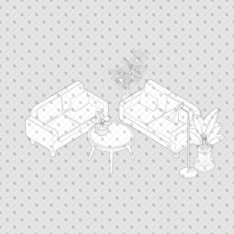 Axonometric Cad Detailed Interior Furniture – Toffu Co