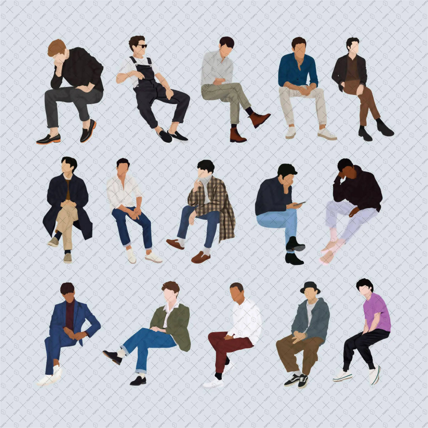 Flat Vector Men Sitting Pack – Toffu Co